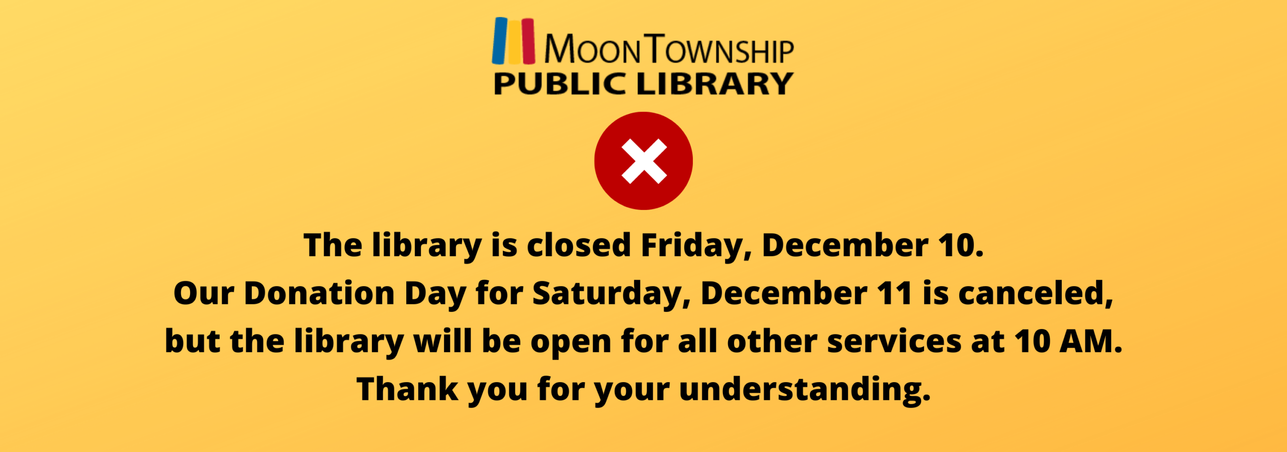 Closed banner 2021 12 10 – Moon Township Public Library