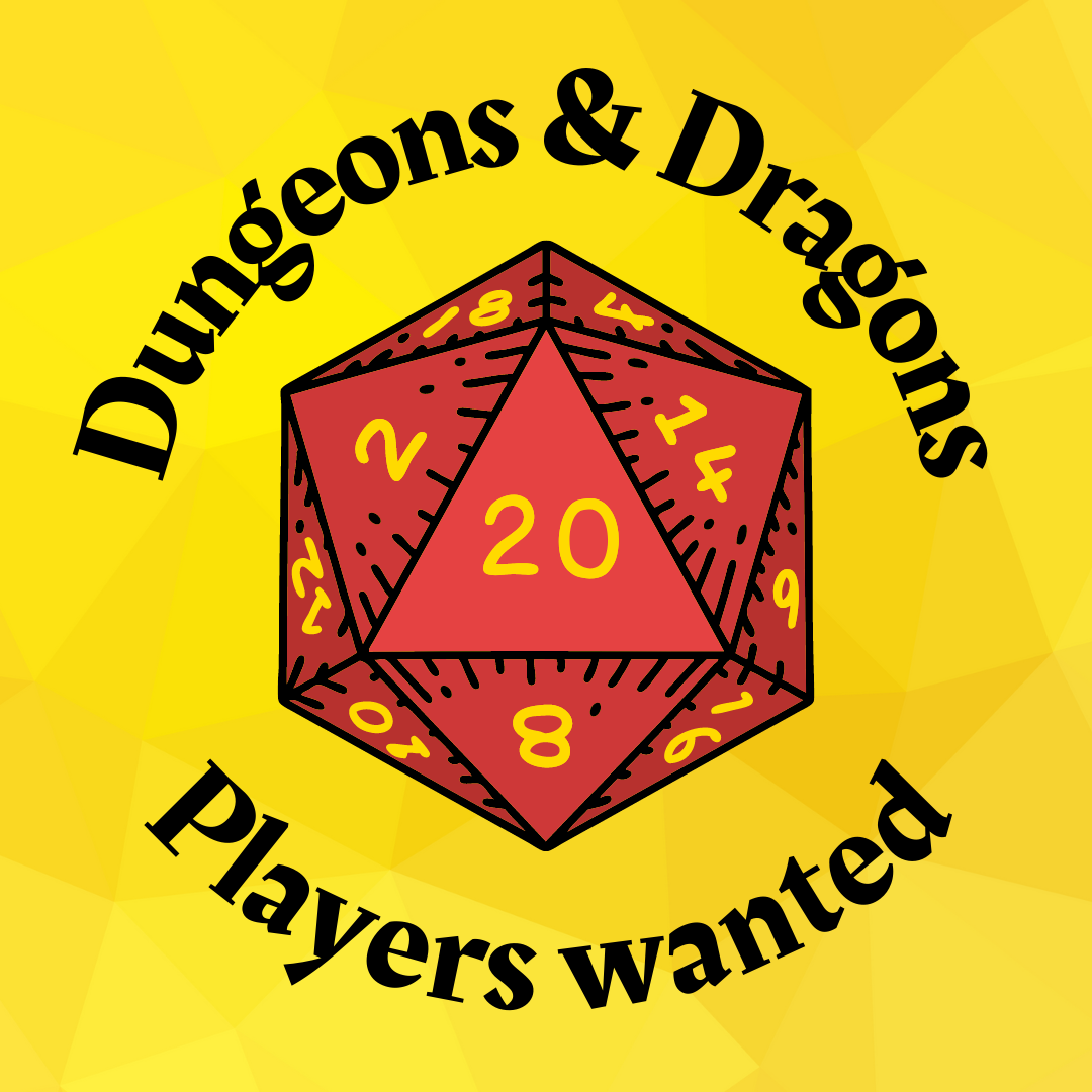 D&D Players wanted button – Moon Township Public Library
