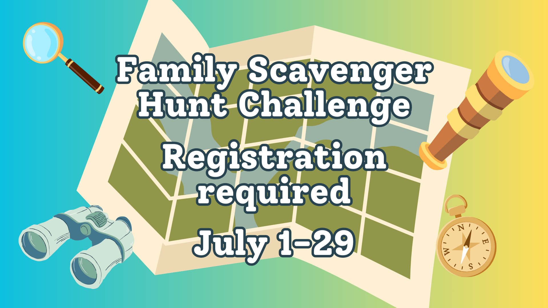 family scavenger hunt challenge 2024 07 01 – Moon Township Public Library